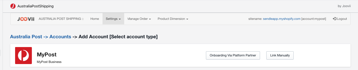 Mypost -> Account Configuration