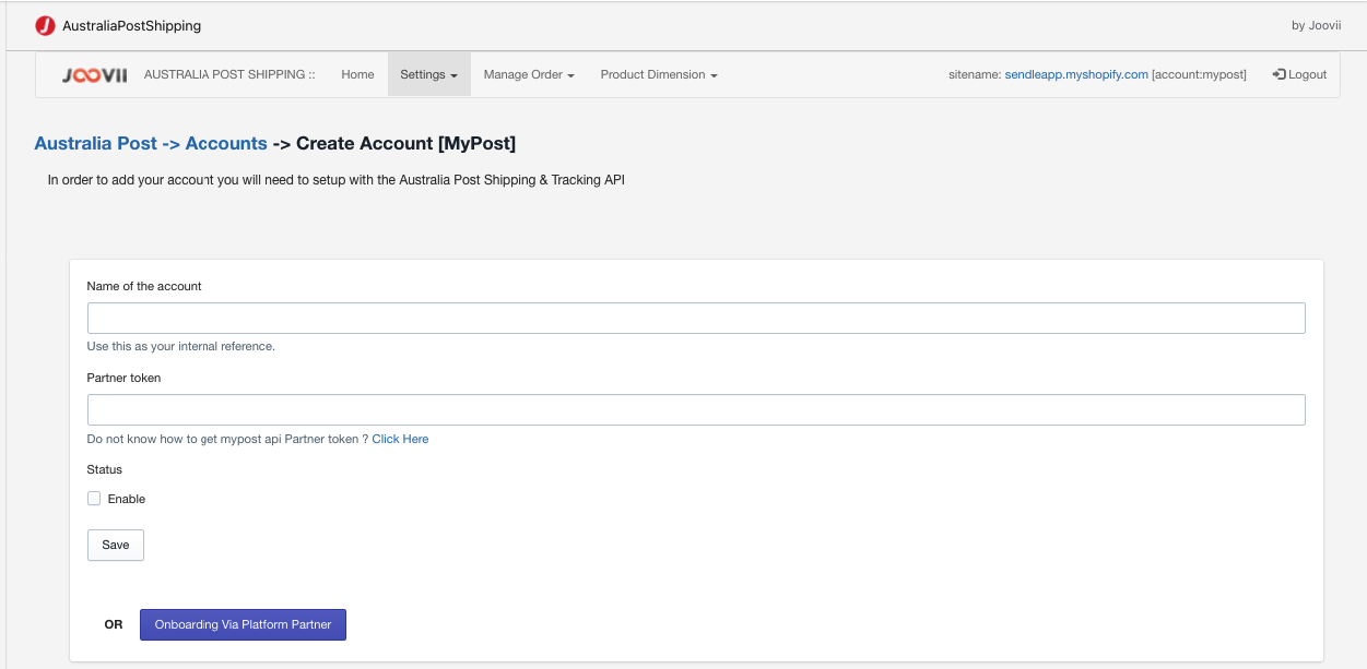 Mypost -> Account Configuration
