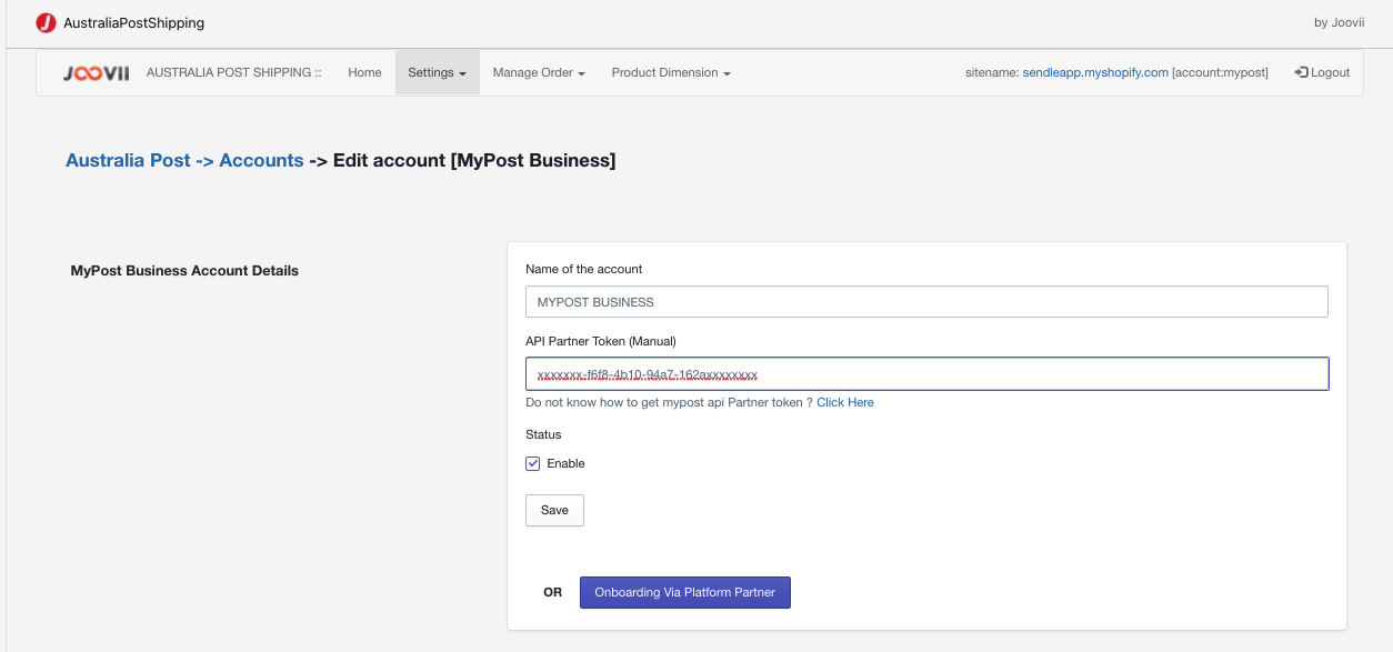 Mypost -> Account Configuration