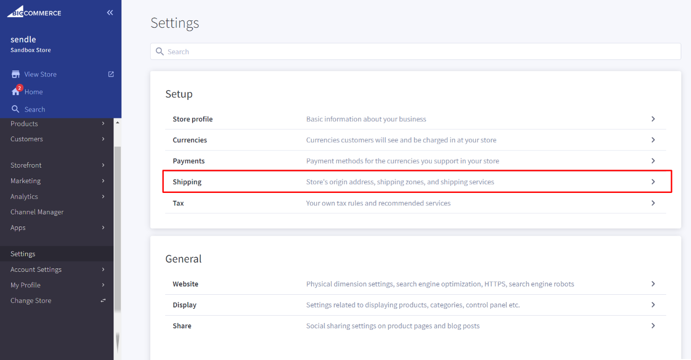 Sendle Configration For Bigcommerce